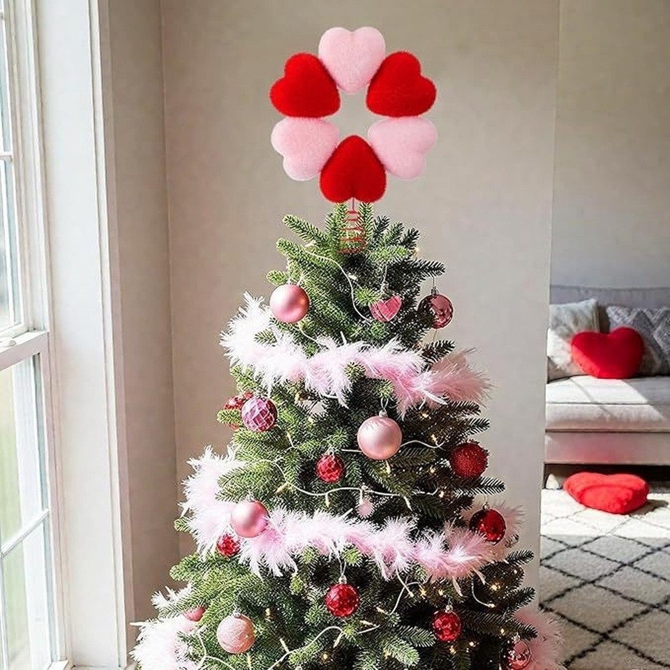 Valentines Day Tree Decoration Pink Heart Shape with Flocking Velvet ...