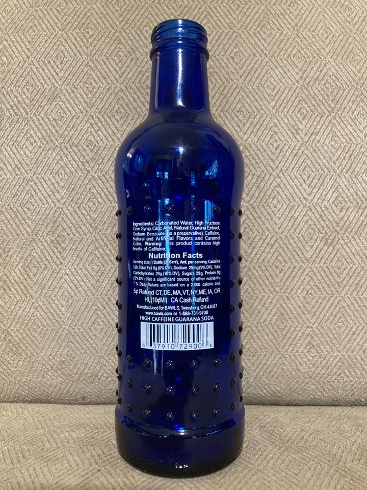 Bawls Guarana Soda Glass Cobalt Blue Bottle EMPTY Vintage no cap | eBay