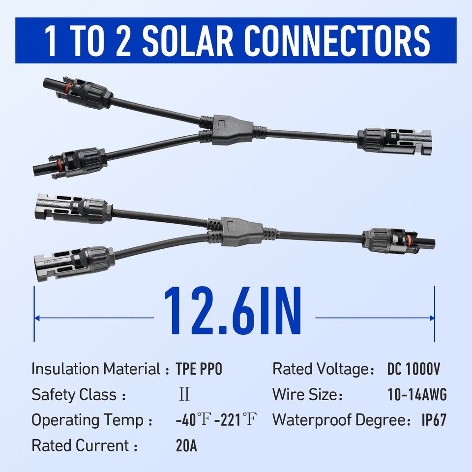 1 Pair Solar Y Connector Cable Plug Inline Solar PV Panel IP67 2 ...