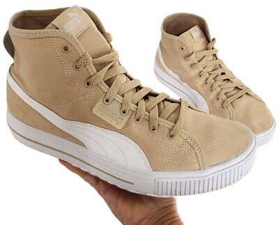 PUMA Tan White Canvas Lace Up Sneakers Mid Top Men's Casual Shoes Sz 10 ...