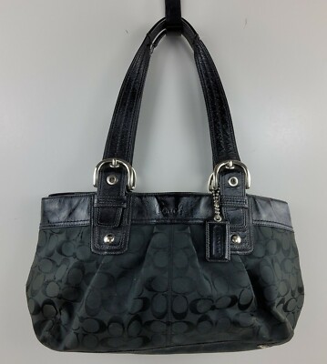 COACH F13742 Signature Patent Leather Tote Shoulder Handbag Purse Hobo ...