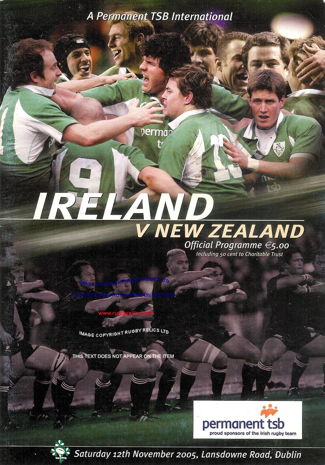 IRELAND v NEW ZEALAND RUGBY PROGRAMMES 1954 1974 1978 1989 1997 2005 ...