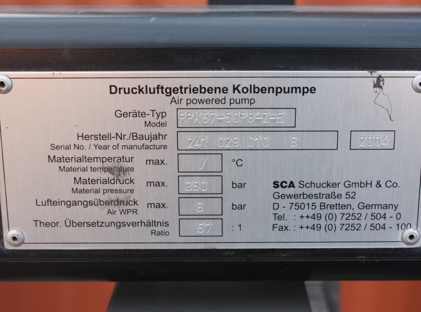 SCA Schucker Air Powered pump 20L Drum Unloader PPK57-50P8-Z-E glue ...