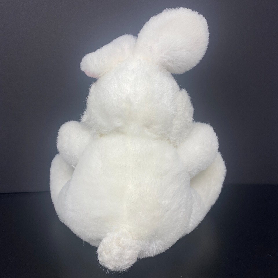 Dan Dee White Bunny Rabbit Plush Pink Ears Paw Print Feet Sits Stuffed ...