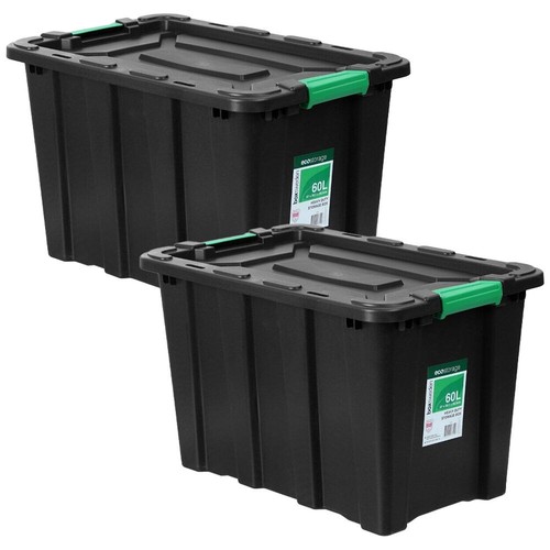 2PK Box Sweden Eco Storage 60L Heavy Duty Tub 57cm Crate Organiser Box ...