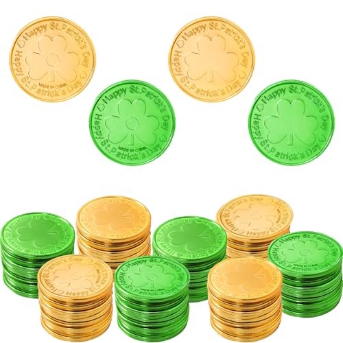 baotongle 200pcs St. Patrick's Day Gold Green Lucky Coins Irish Themed ...