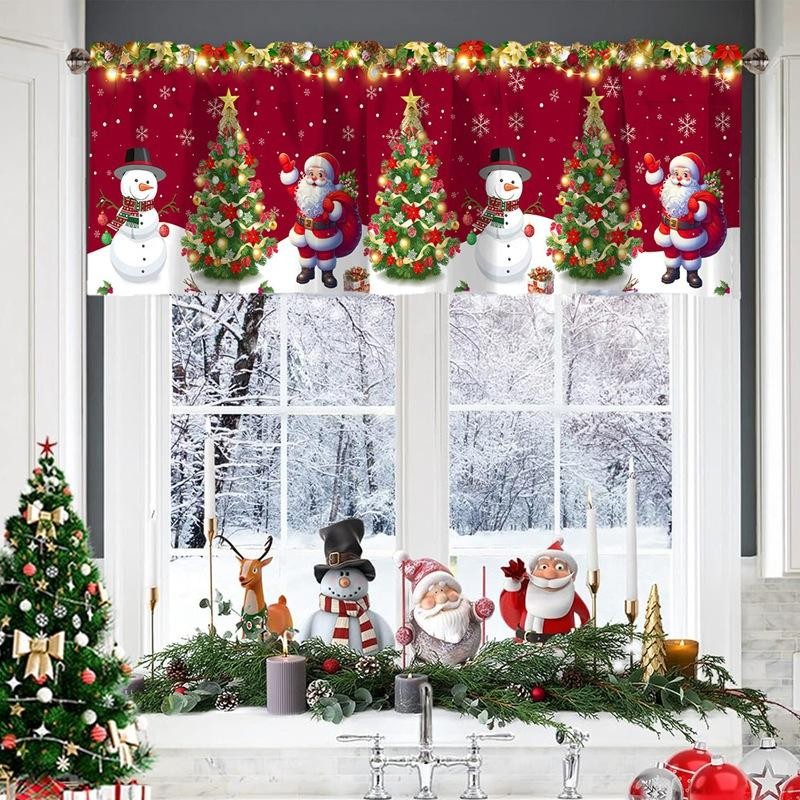Christmas Short Curtains Valances Merry Xmas Decorations Home Room ...