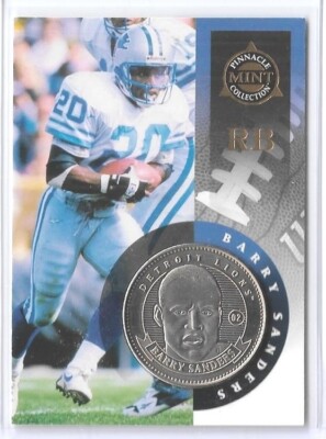RARE 1998 PINNACLE MINT ~ BARRY SANDERS SILVER ~ NICKEL COIN & DIE-CUT ...