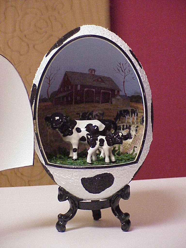Real Rhea Egg Holstein Dairy Farm Cow Calf Collectible Hagen Renaker ...