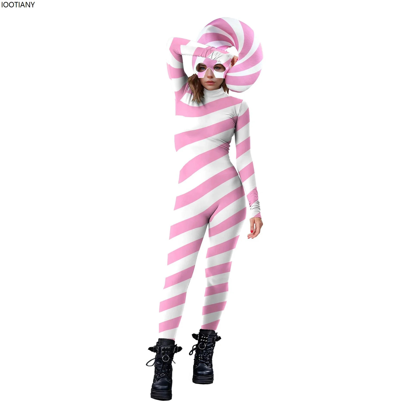 Halloween Colorful Candy Cane Cosplay Jumpsuit Christmas Candy Striped ...