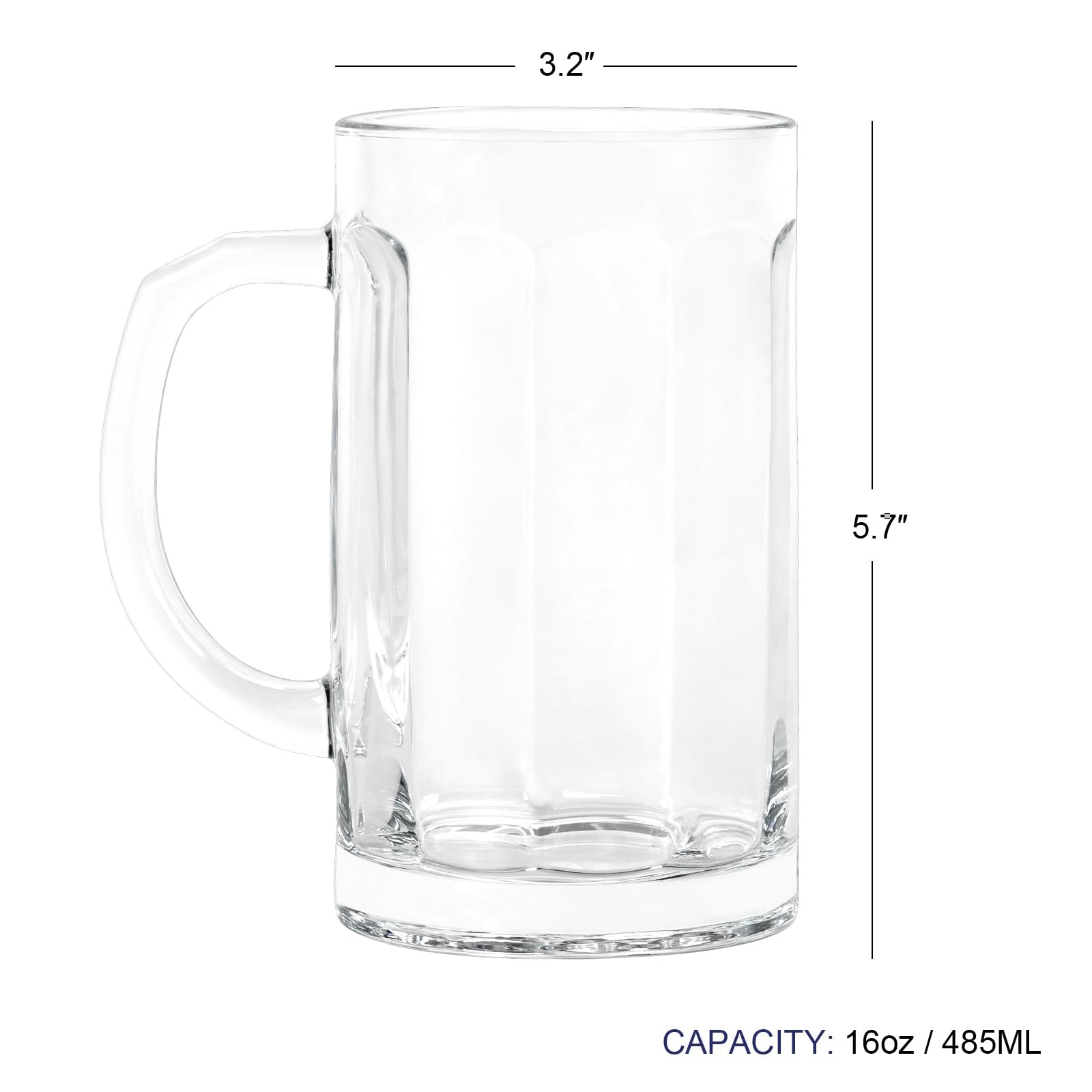 4 Pack Heavy-Duty Glass Mugs - 16oz Beer Glasses, Large with Handle ...