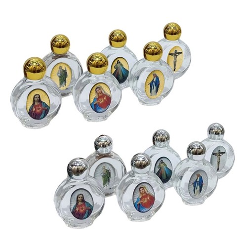 Set of 6 Christian Vessel Holy Water Bottle Vials Metal Lid Home Church ...