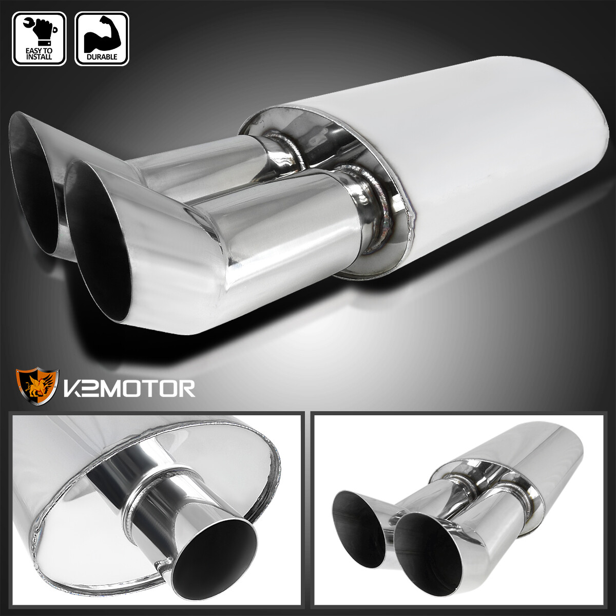 Dual Slant Tip 3"/ 2.5" Inlet High Flow Sport Racing Exhaust Muffler ...