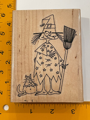 Witch with Long Nose, Stringy Hair & Cat Rubber Stamp by Stamp Cabana ...