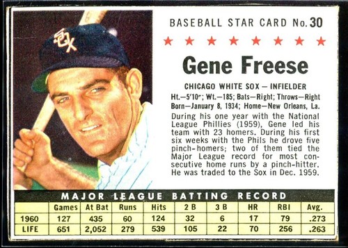 1961 Post Gene Freese #30 Chicago White Sox | eBay