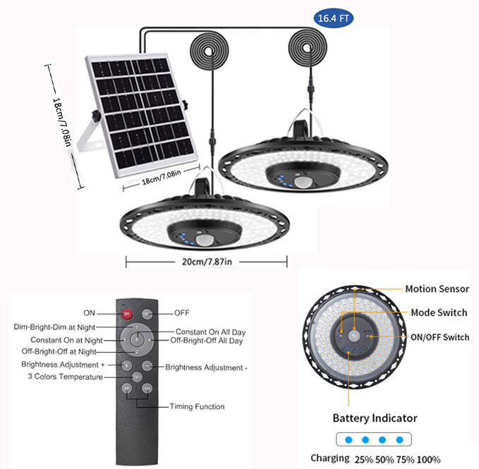 Solar Pendant UFO Light For Shed Barn Gazebo Garage House Carport ...