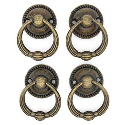 6 PCs Vintage Antique Brass Drop Ring Pulls -Drawer Ring Handles with ...
