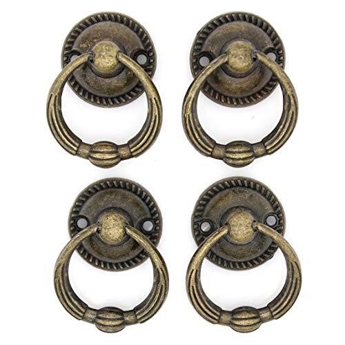 6 PCs Vintage Antique Brass Drop Ring Pulls -Drawer Ring Handles with Two Scr... | eBay