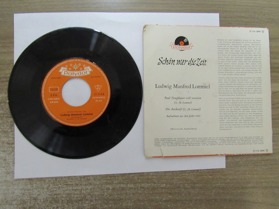 Old 45 RPM Record - Polydor 21 114 - German - Ludwig Manfred Lommel ...