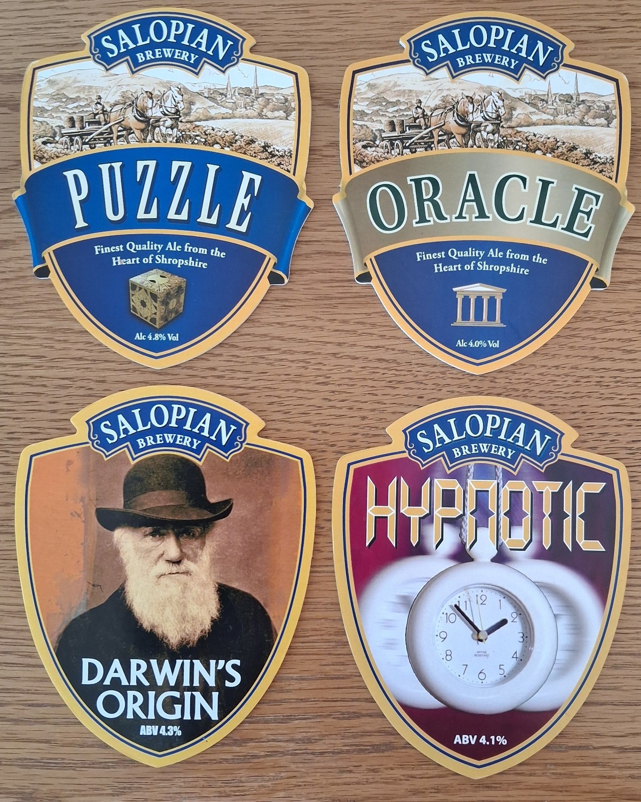 4 x PUMP CLIPS - SALOPIAN BREWERY, SHROPSHIRE - PLEASE READ DESCRIPTION ...
