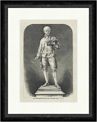 Oliver Goldsmith Statue vor dem Trinith College in Dublin Holzstich ...