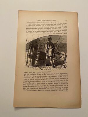 K157) Spanish Explorer Christopher Columbus on Shipboard 1882 Engraving ...