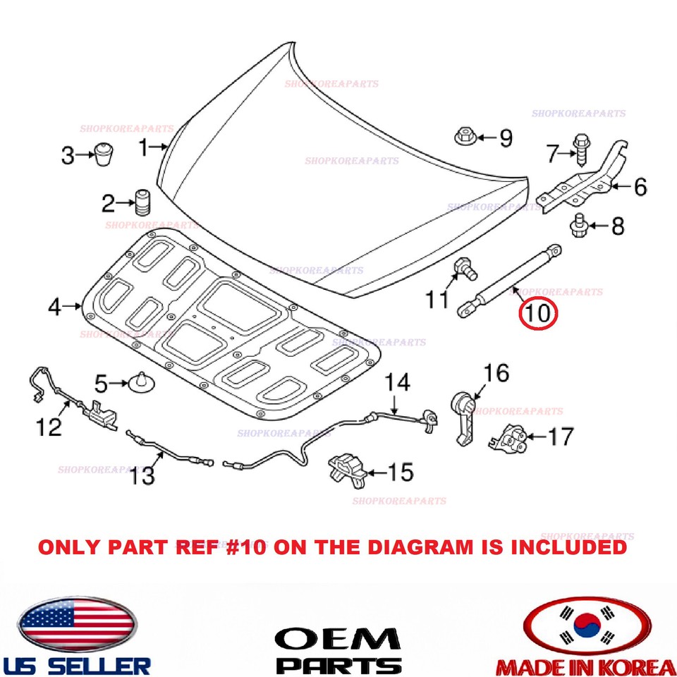 GENUINE Front Hood Lift Set LEFT & RIGHT for 2015-2017 Hyundai Sonata ...