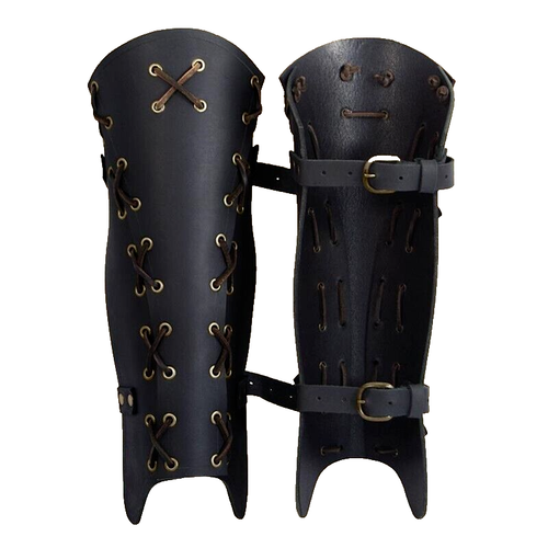 Medieval genuine leather handmade Laced Leather Greaves Black brown SCA ...