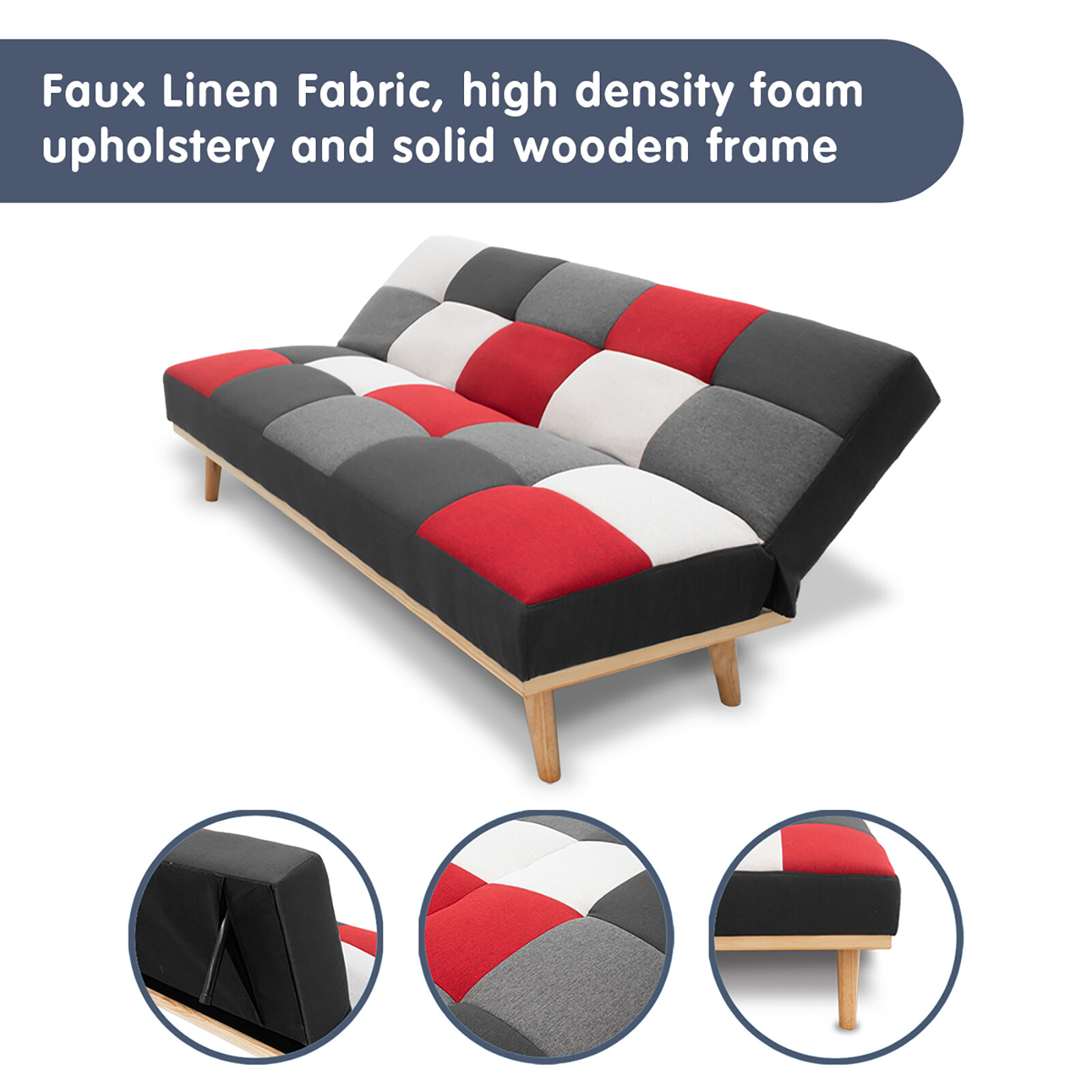 3 Seater Modular Linen Fabric Wood Sofa Bed Couch Multi-colour ...