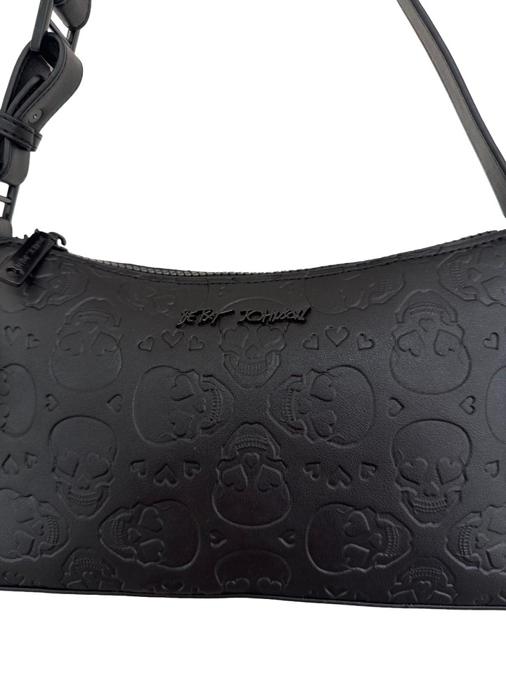 Betsey Johnson XO Marine Allover Skull Embossed Black Faux Leather ...