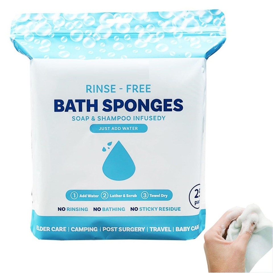 25/50x Large Rinse Free Bathing Wipes Disposable Bath Sponges For ...