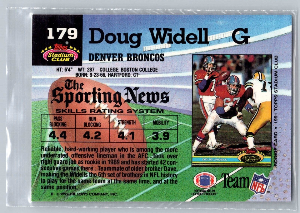 1992 TOPPS STADIUM CLUB CARD # 179 Doug Widell - Denver Broncos | eBay