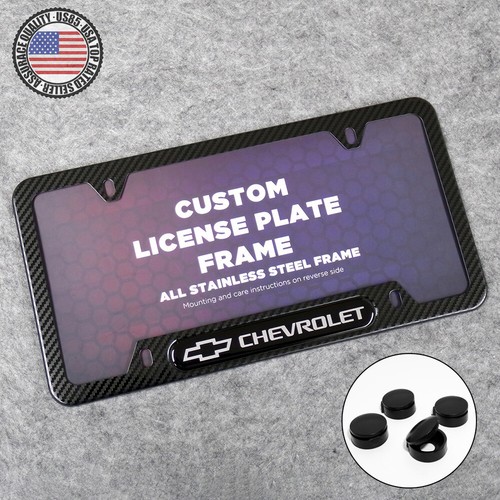 For Chevy Front Rear Carbon Fiber Texture License Plate Frame Cover ...