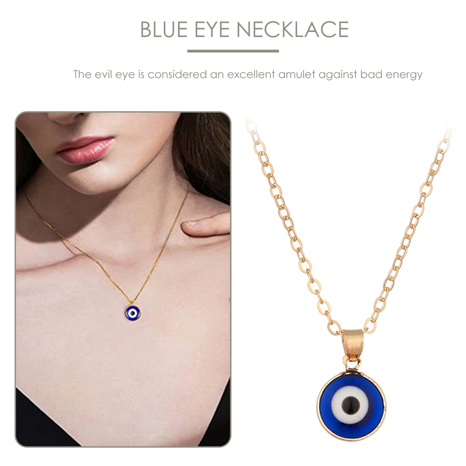 Evil Eye Pendant Necklace Chain - Blue Eyes Alloy Rope Chain (Dark Blue ...