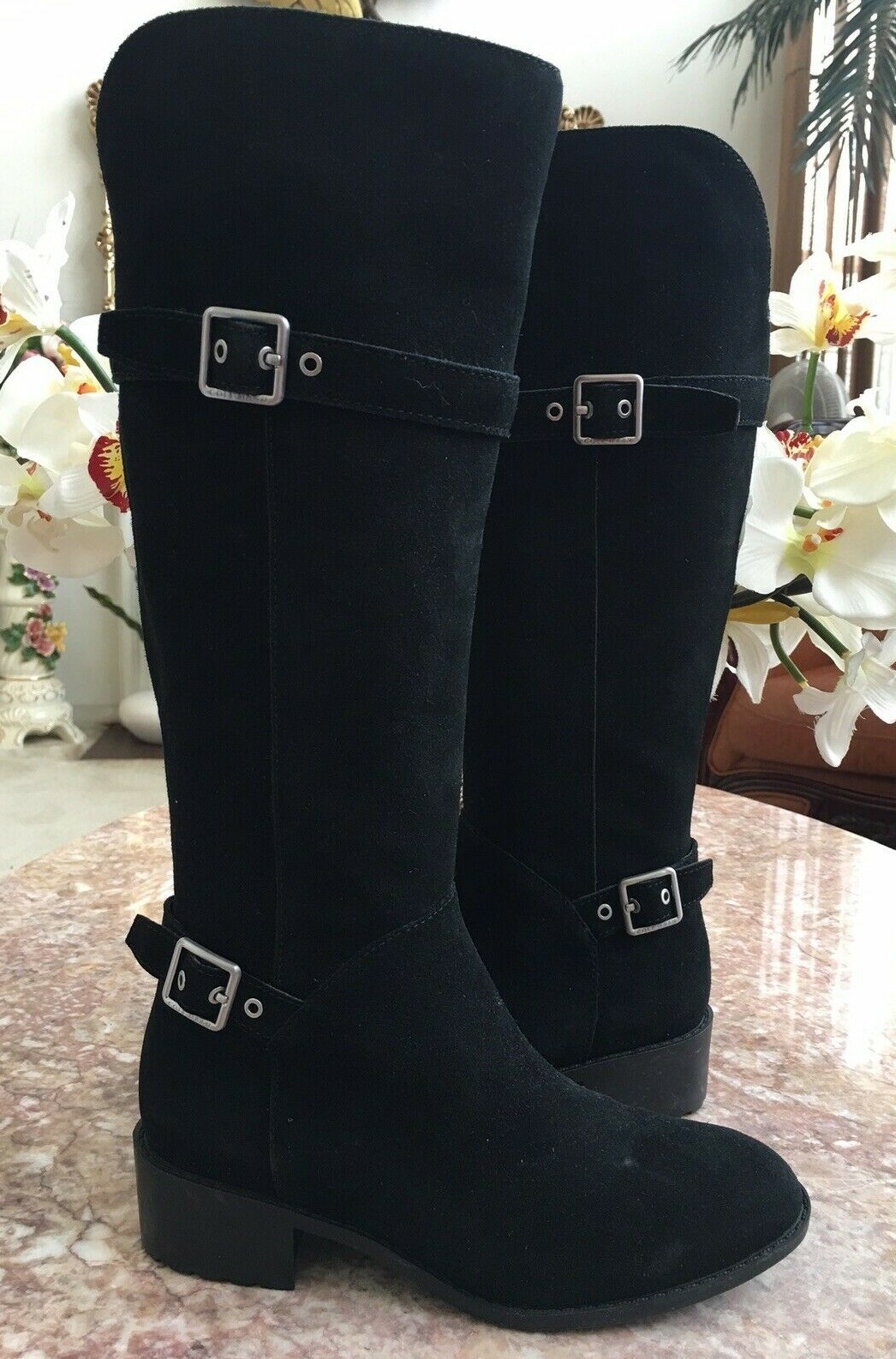 New Cole Haan Indiana Waterproof Black Suede Riding Boots Size 6.5 MSRP ...