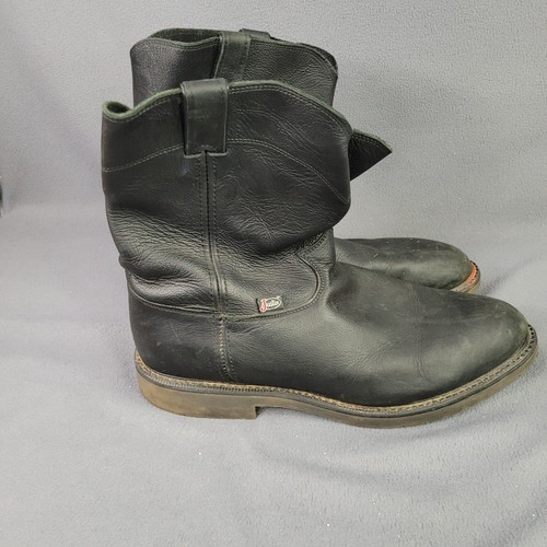 Justin USA 4763 Conductor 10" Work Boots Black Roper 15D Mens Western ...