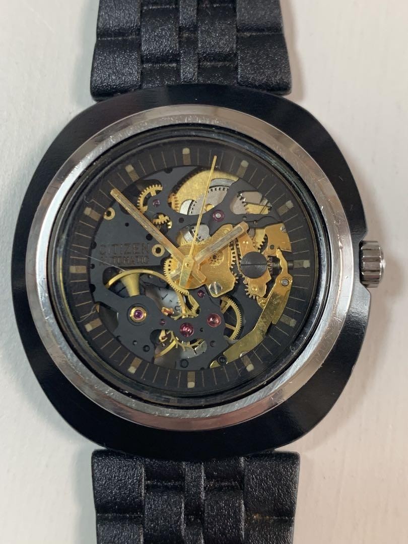 Rare Citizen Vintage 1970s Skeleton Watch Black Case … - Gem