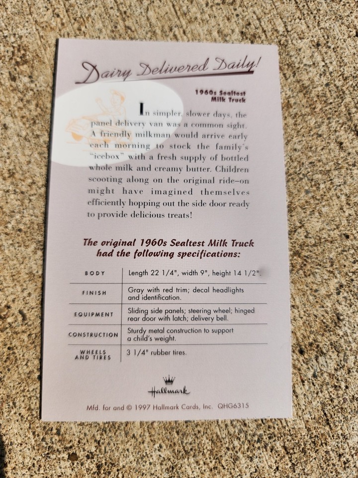 Hallmark Kiddie Car Classic Sidewalk Cruisers 1960 Sealtest Milk Truck ...