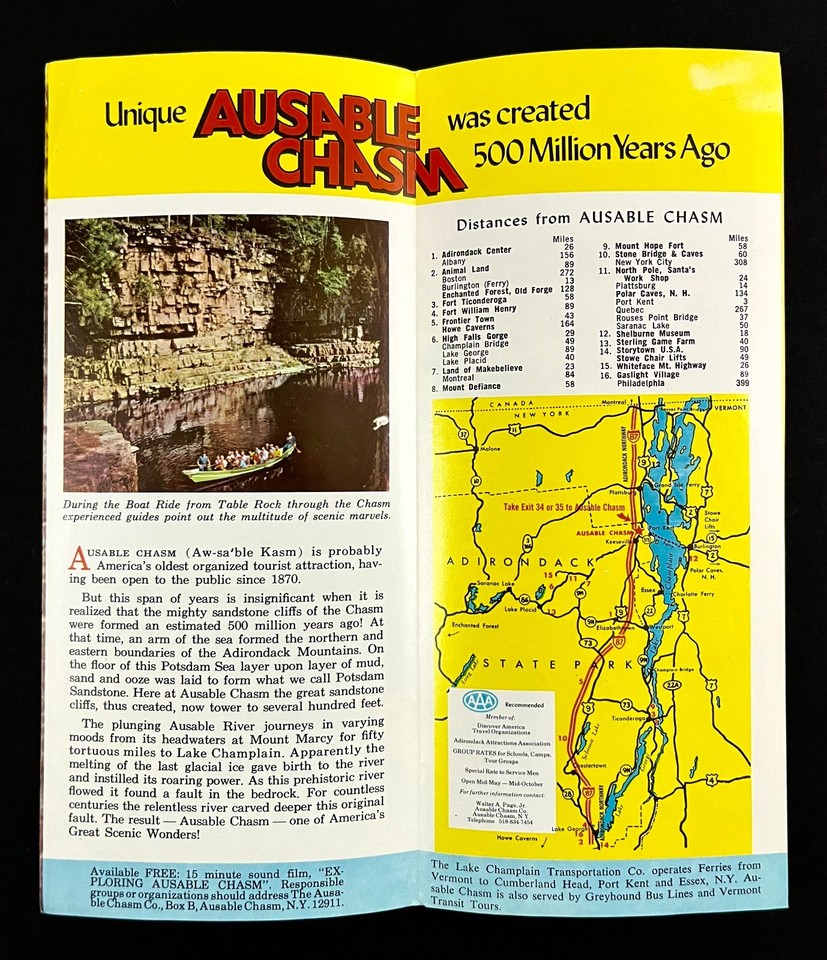 1976 Ausable Chasm Adirondack New York Caves Vintage Travel Brochure ...