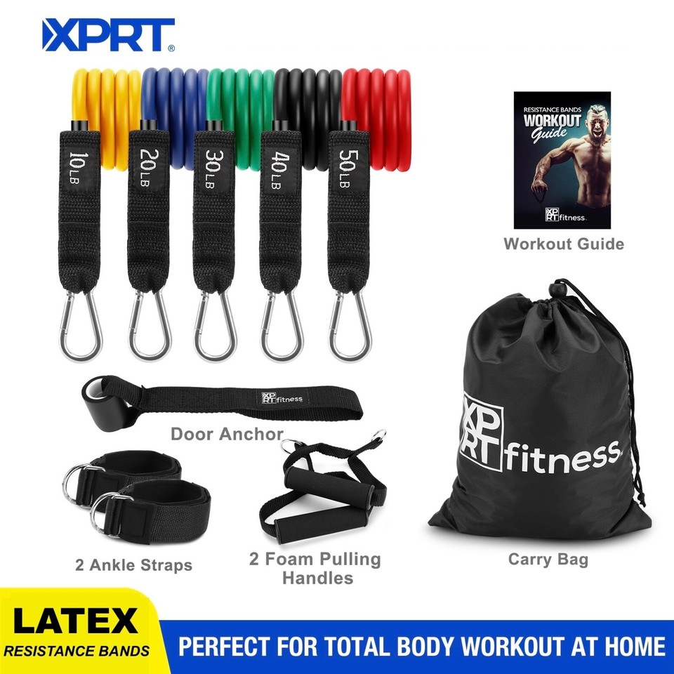 XPRT Fitness 11-Piece Resistance Bands Set 150LB - Ultimate Home Gym ...