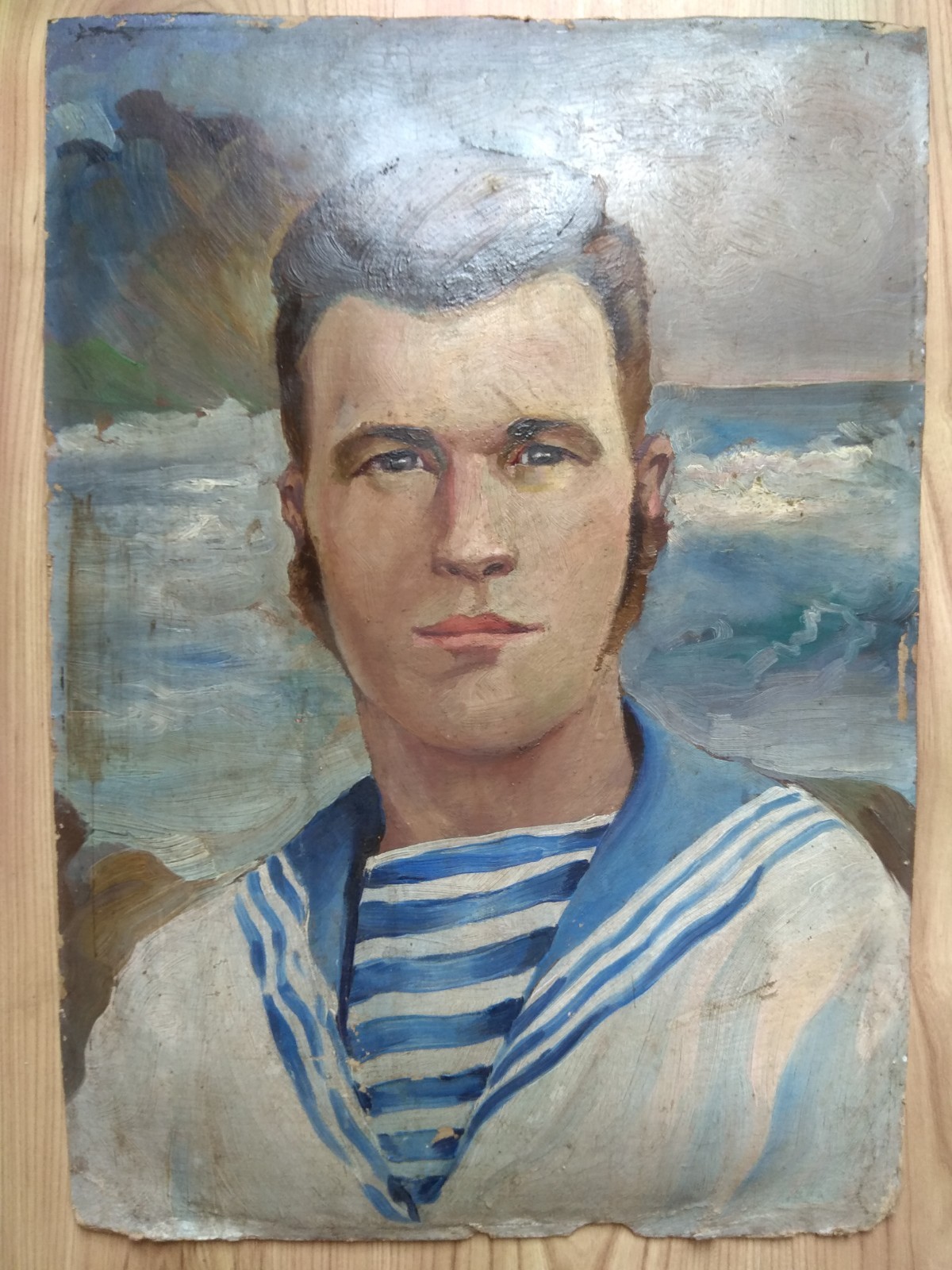 Oil Russian Painting Portrait USSR Socialist realism Navy Fleet sailor ...