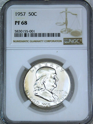 1957 Franklin Silver Half Dollar NGC PF68 White Proof Superb Luster PQ ...