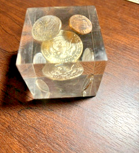 Lot of 3 Resin Cubes/Rounds Encasing 1 ounce of 90% Silver Coins | eBay
