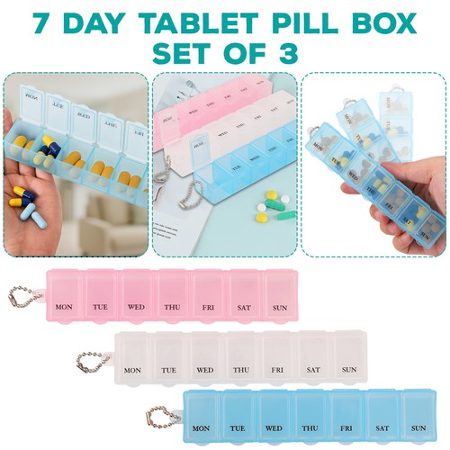 3x Weekly Daily Pill Box Organiser Tablet Medicine Storage Dispenser ...