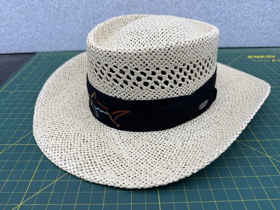 Greg Norman Signature Straw Hat w/ Embroidered Shark Logo Black Band ...
