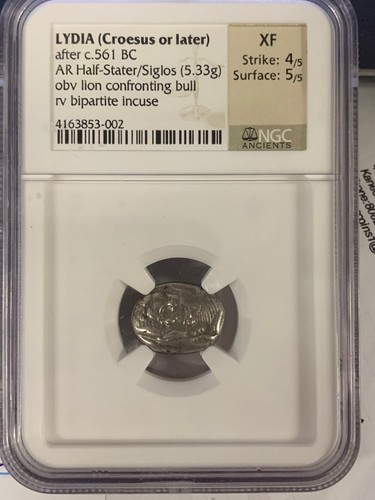 Lydia Kroisos Lion AR Half Stater Silver Croesus Coin 561 BC - NGC XF ...