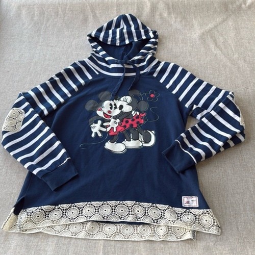 Disney Parks Mickey Minnie Mouse Hoodie Striped Crochet details elbow ...