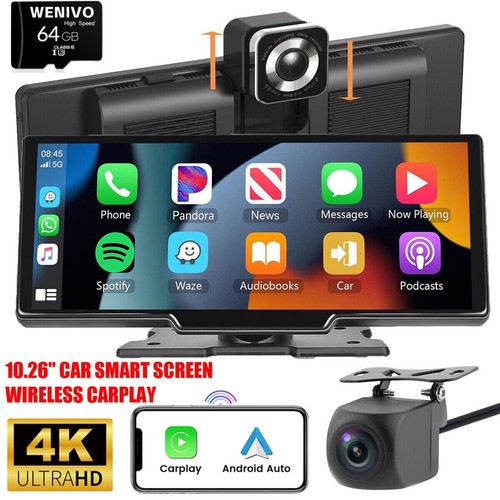 4K Touch Screen Dash Cam Portable Car Camera Stereo Apple Carplay ...