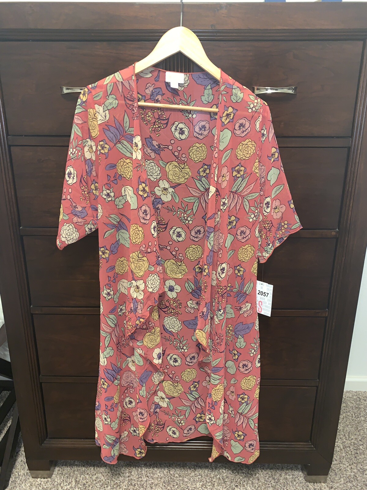 LuLaRoe Shirley Small Floral Roses Cream Green Pink Peach Purple ...