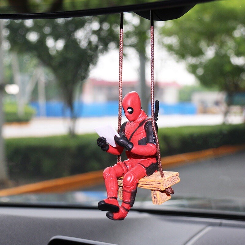 Cute Swing Reading Book Deadpool Car Interior Decoration Rearview ...
